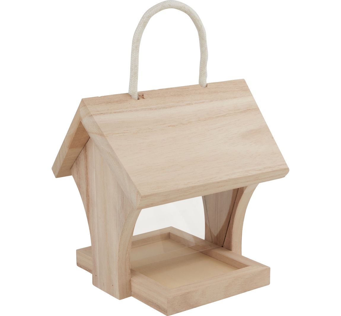 Vogel-Futterhaus, Holz - mit geschütztem Futterfach